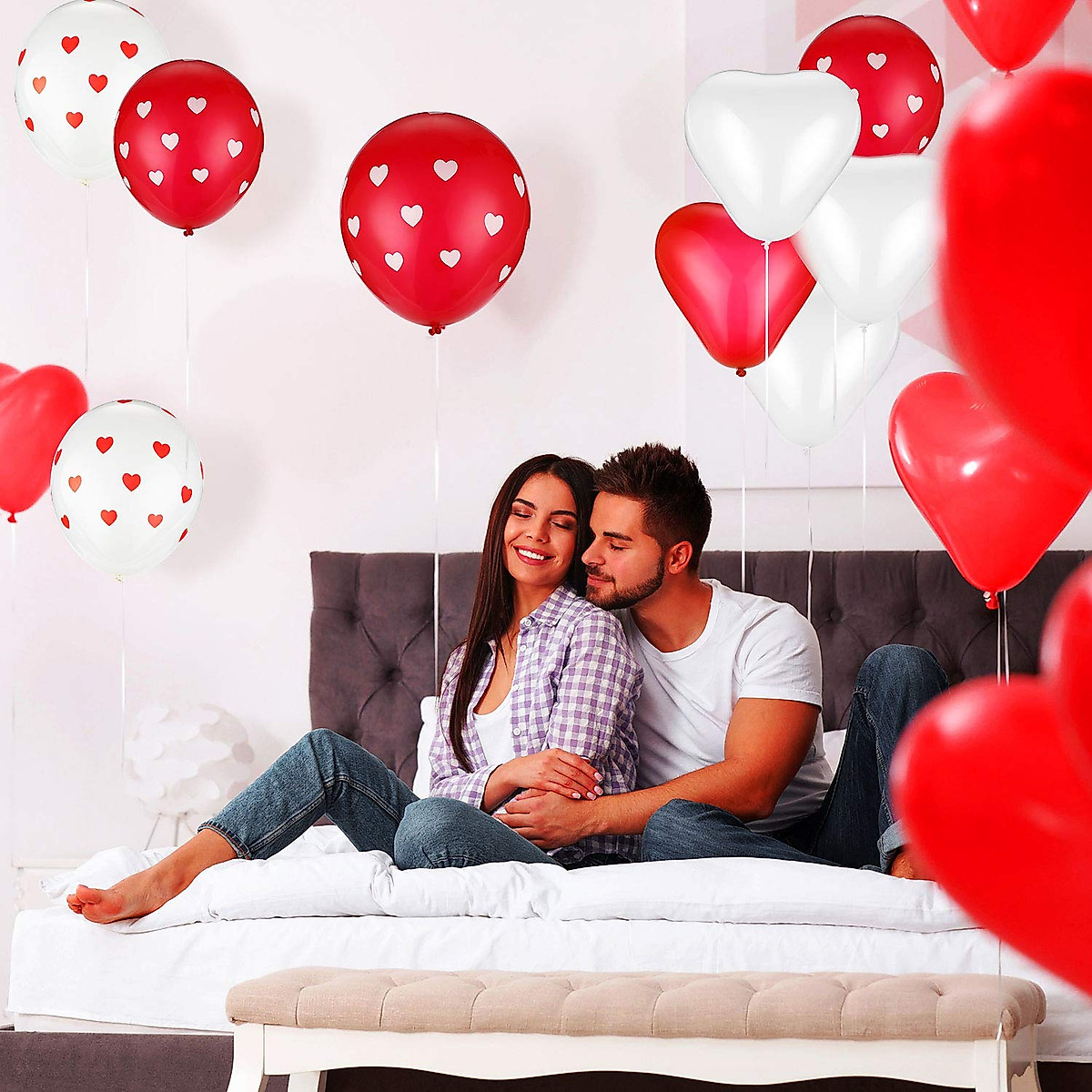 80 Pieces Heart Balloons Decorations Kit, Heart Shape Latex Balloons Valentine Balloons with 4 Twine String Roll for Valentines Day Decorations