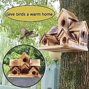 Bird Houses for Outside,Wooden Bird House,Hanging Bird House,6 Hole Natural Handmade Natural Bird House,Beautiful Birdhouses for Backyard/Courtyard/Patio Decor