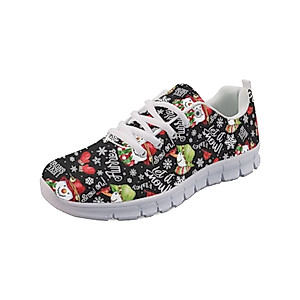 FOR U DESIGNS Women's Fashion Sneakers Christmas Snowman Snowflake Print Casual Running Shoes Lightweight Lace Up Athletic Sneakers Walking Shoes