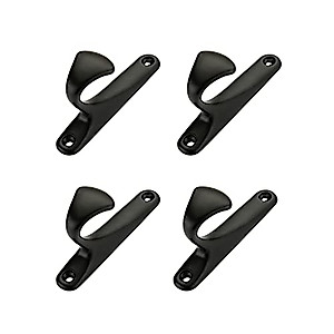 Wall Mounted Contemporary Metal Single Coat Hooks 4 Pack for Door Hanger Towel Robe Clothes Cabinet Closet Sponges Hook for Bathroom Bedroom Kitchen Hotel Pool (Screws Included) Black