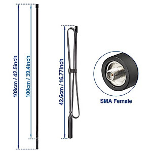 Bingfu Dual Band VHF UHF 136-520MHz 42.5 inch Foldable CS Tactical SMA Female Ham Radio Antenna for Kenwood Wouxun Baofeng BF-F8HP UV-5R UV-82 BF-888S GT-3 Handheld Ham Two Way Radio Walkie Talkie