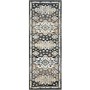 Hauteloom Cabacungan Traditional Persian Medallion Living Room Bedroom Area Rug - Machine Washable Distressed Carpet - Bohemian Oriental - Easy to Clean - Black, Grey, Beige - 5'3" x 7'