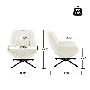 Art Leon Modern Swivel Accent Chair, Fabric upholstered Lounge Chair, Single Sofa Chair with Metal Legs, Comfy Reading Chair for Living Room Bedroom, Off White