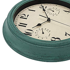 Foxtop Indoor Outdoor Waterproof Wall Clock with Thermometer and Hygrometer Combo,12 Inch Retro Silent Battery Operated Round Clock for Patio Home