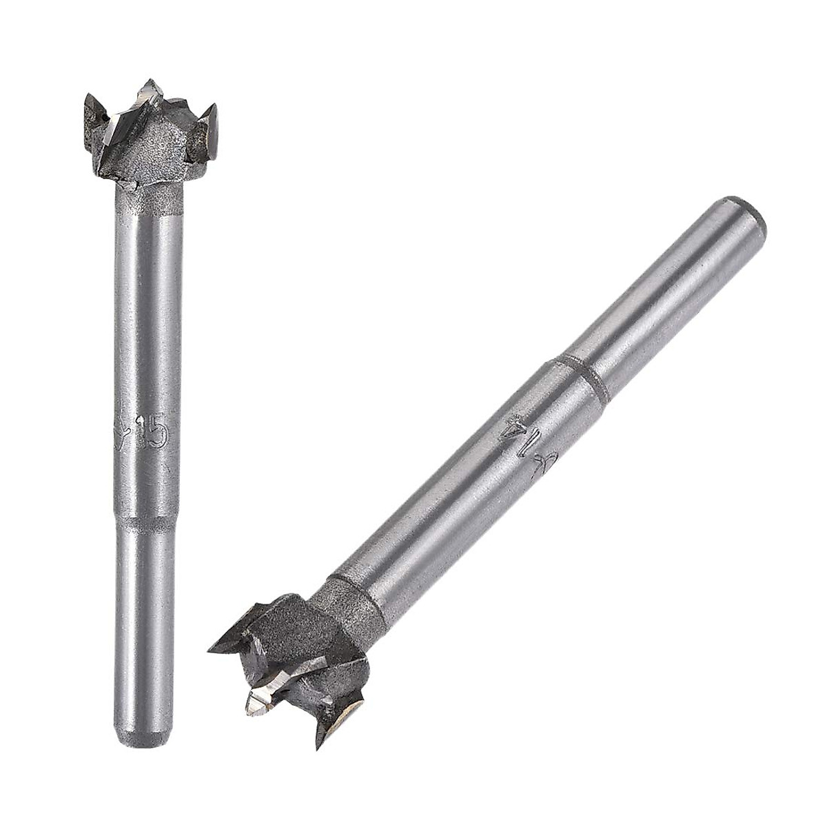 uxcell Forstner Wood Boring Drill Bits 14mm 15mm Dia. Hole Saw Carbide Alloy Steel Tip Round Shank Cutting for Hinge Plywood Wood Tool 2in1 Set