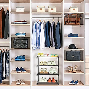 HITHIM 4-Tier Free Standing Shoe Racks, Small Shoe Rack for 6-8 Pairs Shoe Storage,Kids Shoe Racks for Small Place,Lightweight Stackable Shoe Shelf Organizer for Entryway, Doorway and Closet,Black