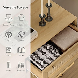 EYYTHUNG Rattan 6 Drawer Dresser, Modern Closet Dressers of Drawers with Natural Rattan, Boho Dresser Chest, TV Stand of Drawers, Wood Storage Drawer Organizer for Bedroom Living Room Entryway Hallway