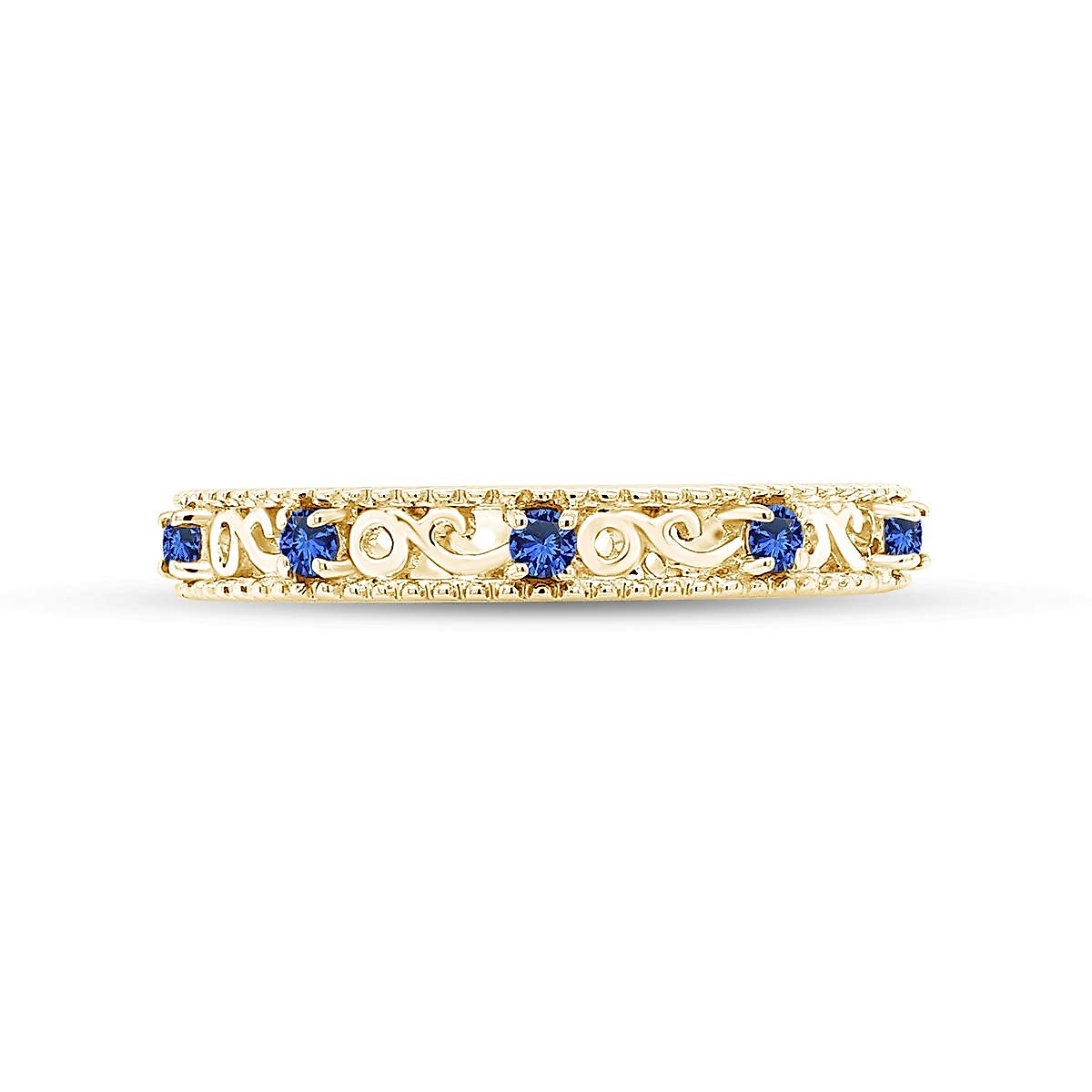 Jewel Zone US Round Cut Simulated Blue Sapphire Stackable Ring in 14K Yellow Gold Over Sterling Silver