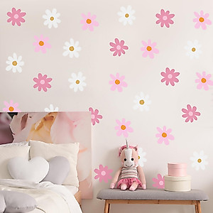 BBTO Daisy Wall Decal Flower Vinyl Wall Decals Daisy Decals Floral Decals Peel and Stick Daisy Stickers for Kids Nursery Wall Art Bedroom Living Room(Pink, White)
