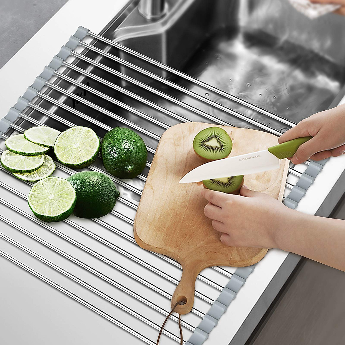 Dish Drying Rack, 2 Pack Roll up Drying Rack, Foldable Utensil Plates Holders, Multipurpose Over Sink Dish Rack Rustproof Silicone Dish Drainers Heat Resistant Mat for Kitchen(18.5x13.8inch)