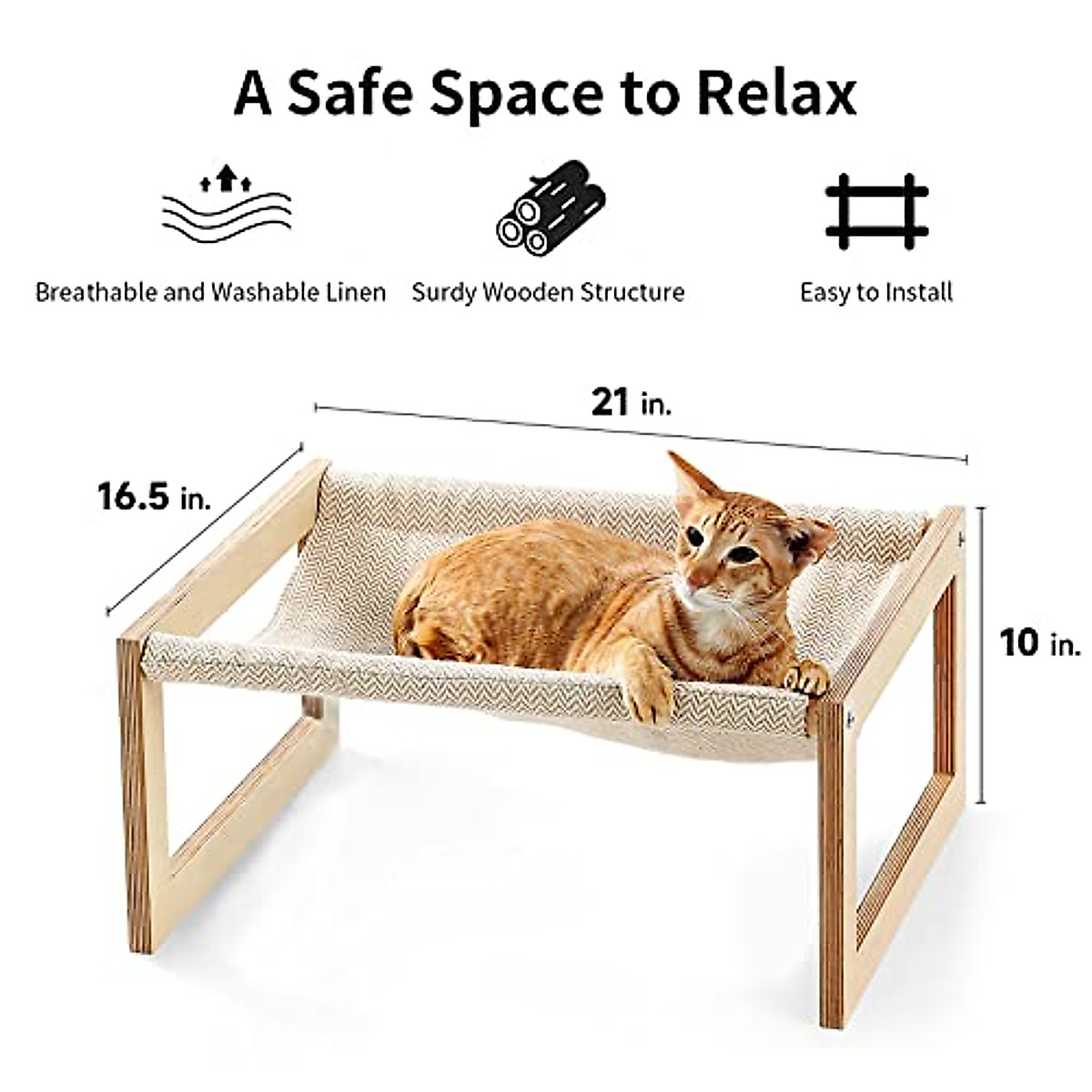 FUKUMARU Dog Bed, Large Breathable Cat Bed, Wooden Cat Hammock for Outdoor, 21 X 16.5 Inch Elevated Pet Furniture Suitable for Kitty, Puppy, Rabbit, Bunny and Small Animal