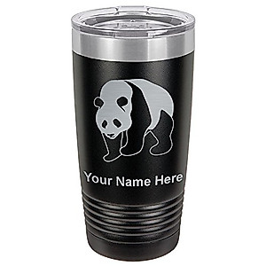 LaserGram 20oz Vacuum Insulated Tumbler Mug, Panda Bear, Personalized Engraving Included (Black)