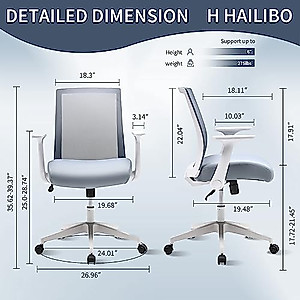 H HAILIBO Office Chair, Mesh Back Desk Chair, Swivel Ergonomic Computer Chair with Flip-Up Arms and Adjustable Height (Light Blue)