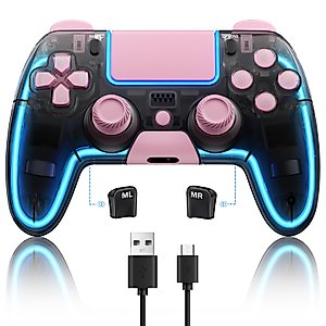 Honghao Controllers for PS4,Pink Wireless PS4 Remote Controller with Hall 3D Joystick, Dual 4 Shock RGB Custom Game Controllers for Playstation 4/PS4/PS4 Pro/PS4 Slim (Pink)