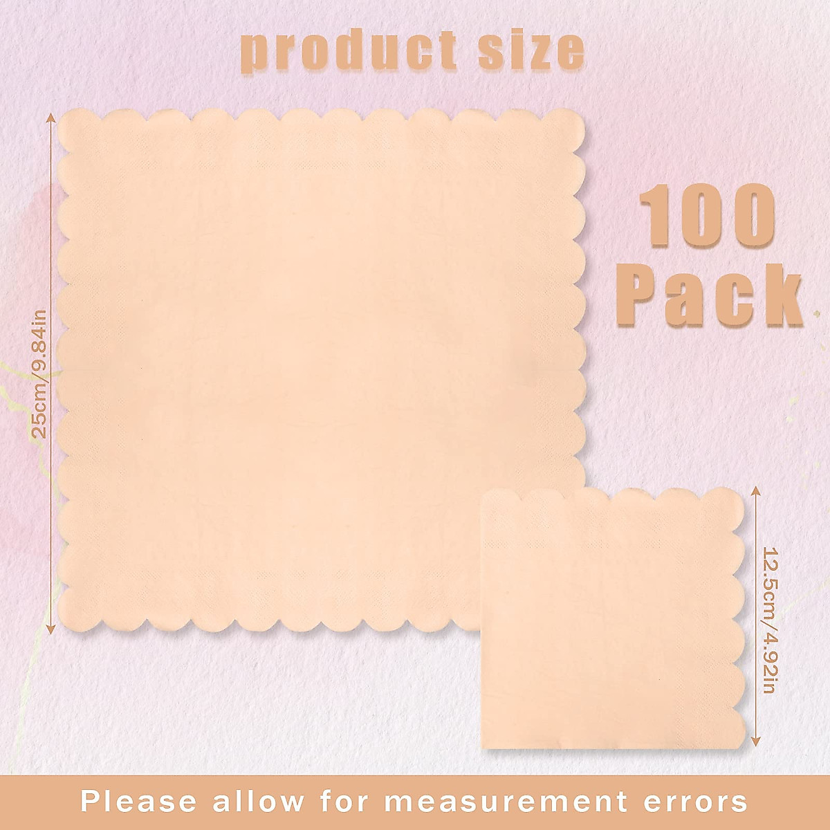 Ireer 100 Pcs Pink Napkins Disposable 5 x 5 Inch Scalloped Napkins Thick Paper Napkins Cocktail Luncheon Napkins for Tea Party Wedding Bridal Baby Shower Thanksgiving Christmas Dinner Birthday
