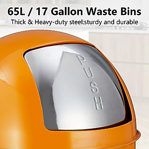 17 Gal / 65L Push Lid Trash Can Commercial Grade Heavy Duty Tall Commercial Trash Can Brushed Stainless Steel for Outdoor | Kitchen Waste Bins for Home, Office, Restaurant, Restroom(Orange)