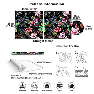 HAOKHOME 93153 Wild Spring Peel and Stick Wallpaper Bouquet Botanical Floral Black/Green/Pink Removable Stick on Home Decor 17.7in x 118in