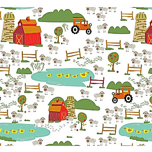 Stesha Party Farm Gift Wrap Red Barn Wrapping Paper - Folded Flat 30 x 20 Inch, 3 Sheets