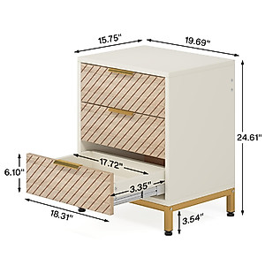 Tribesigns Night Stands for Bedrooms, White and Gold Light Wood Grain Nightstands with 3 Drawers Bedside End Tables Storage for Bedroom