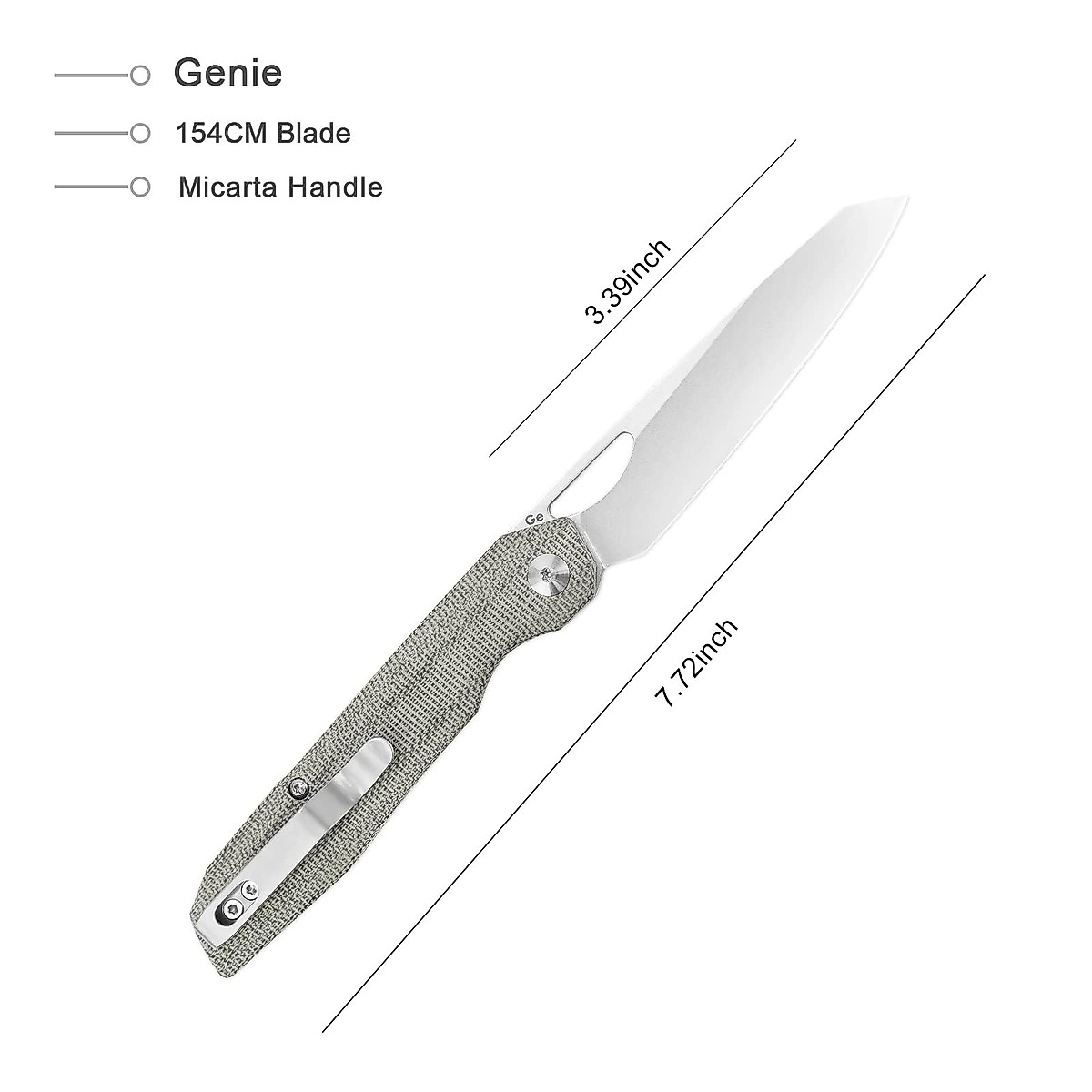 Kizer Genie Pocket Knife 3.39 Inches 154CM Steel Blade EDC Knife Green Micarta Handle Folding Pocket Knife Thumb Hole Openers Camping Hunting Knife V4545C1