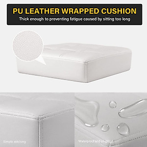 WKWKER Modern Heavy Duty Rolling Stoool Square Thick Leather Seat 360 Swivel Stool with Wheels Height Adjustable Stool Chair for Home Kitchen Drafting Lab Office Salon Massage（White）