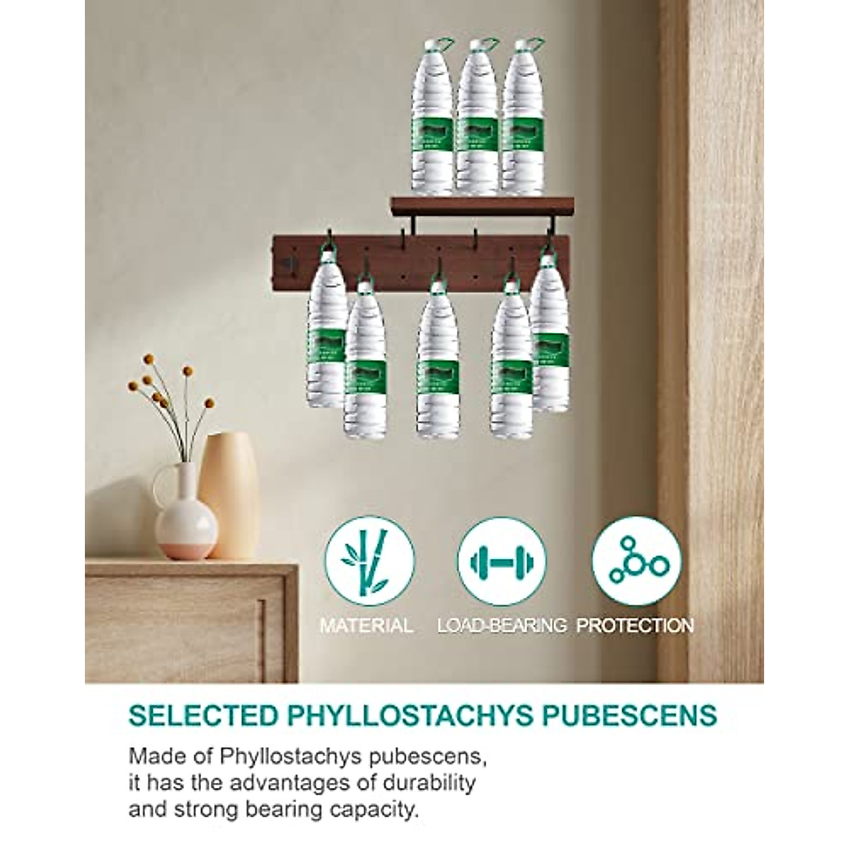 HSEOFBUTY Multi-Functional Wall Mounted Coat Rack Shelf with 8 Metal Hooks, Heavy Duty Storage Shelf for Space Saving and Organizing, Perfect for Coats, Hats, Scarves, and More