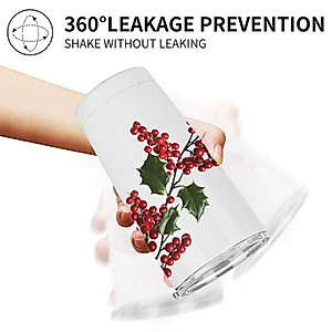 20 Oz Tumbler With Straw Leak Proof Thermos Cup, Holly Berry Branches Stainless Steel Insulated Travel Coffee Mug Fit for Car Cup Holder