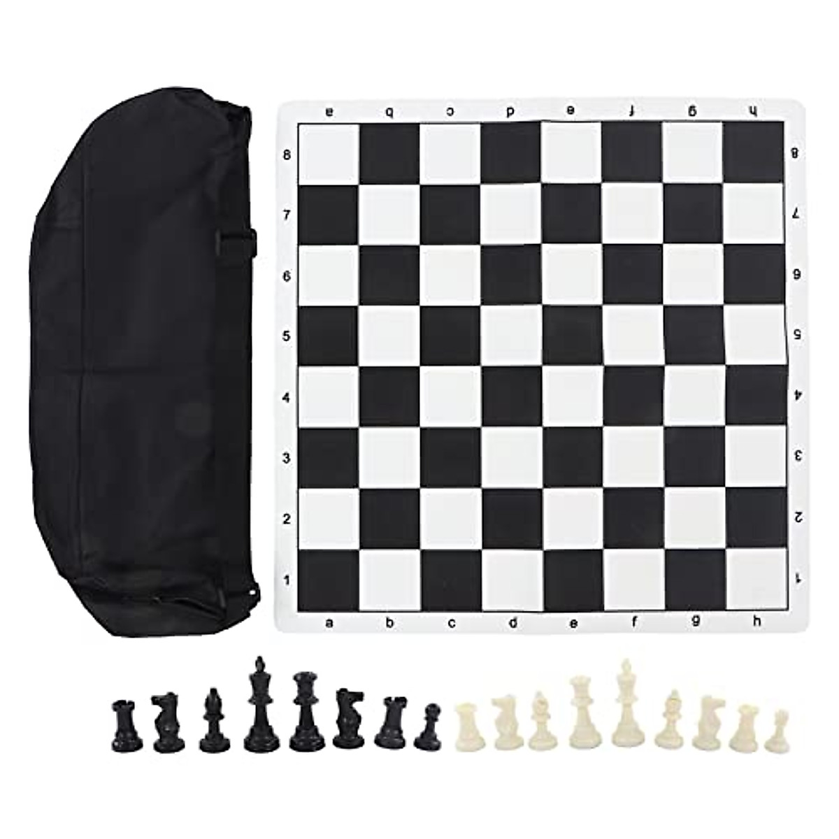 DAUERHAFT International Chess Set, 32Pcs Chess Pieces Portable PU Leather Chessboard Chess Set with Storage Bag, 75x29mm King Size Non Slip Bottom Board Game Set, for Outdoor Camping