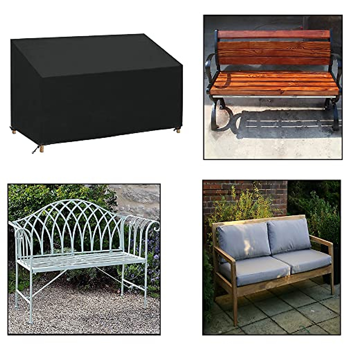 Bliifuu Outdoor Bench Cover, 2-Seater Patio Chair Cover Waterproof UV Resistant Rip Proof, Garden Furniture Sofa Cover 52.7 Inch, Black