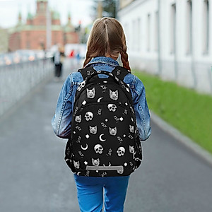 Children's School Bags, Skull Cat Moon School Backpacks, bookbag for Boys and Girls with Reflective Strips
