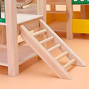 POPETPOP Wooden Hamster House Hideout Hut with Funny Climbing Ladder Exercise Toys for for Small Animals