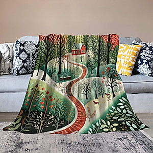 Winter Bird and Trees Blanket Happy New Year Bed Throw Blanket 40"x50" Flannel Blanket Warm Plush for Couch Sofa Bed for Adults Kids Boys Teens Gift for Kids and Adults Warm Soft Autumn and Winter