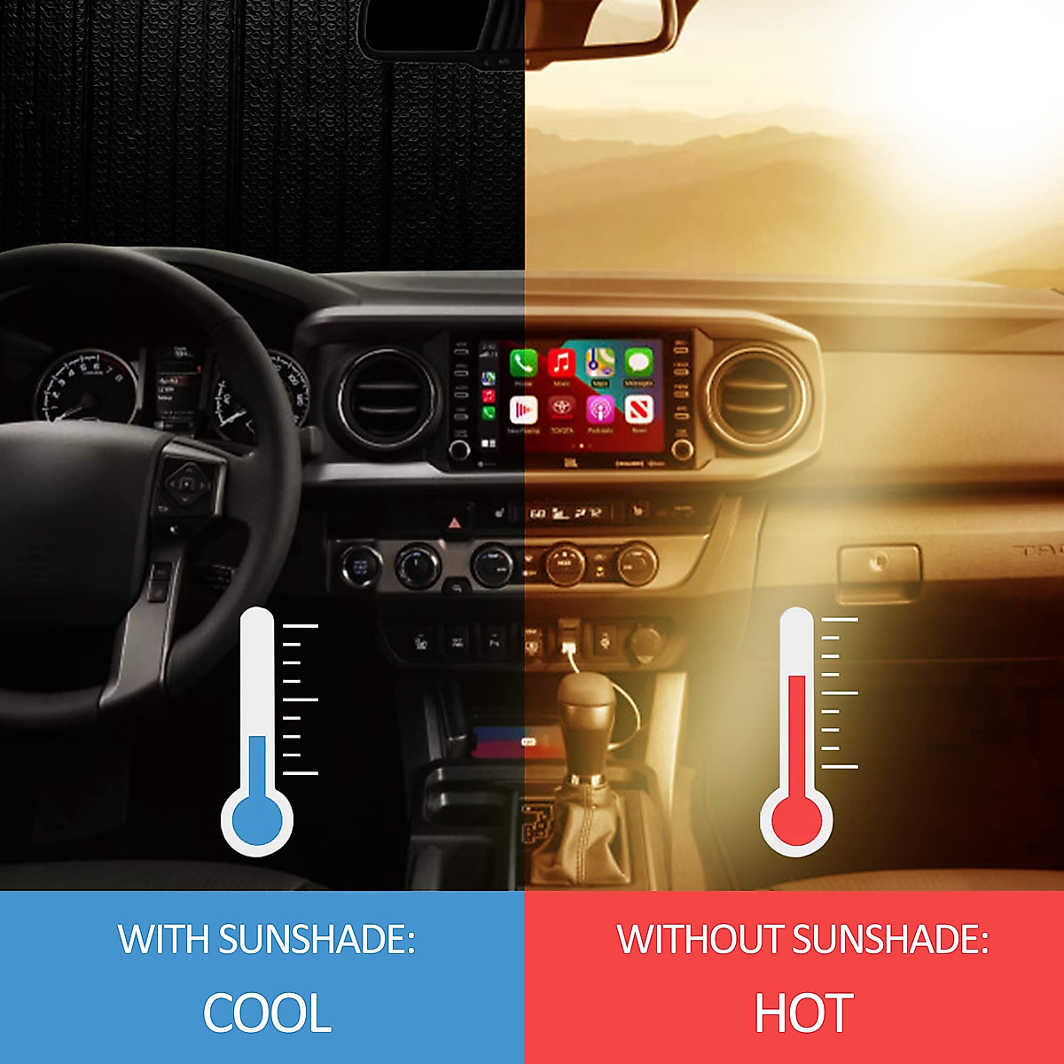 Litivy Windshield Sun Shade Compatible with Toyota Tacoma 2016-2022 TRD Off-Road, SR, SR5, TRD Sport, TRD Pro 23"x53" Folding Front Window Sun Shade for Car Accessories (American Flag)