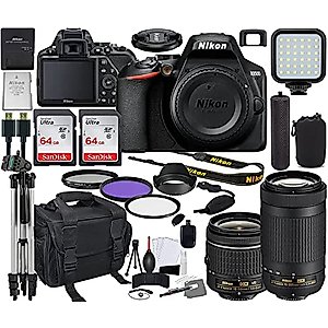 Nikon D3500 DSLR Camera with 18-55mm and 70-300mm Lens Bundle (1588) + Prime Accessory Kit Including 128GB Memory, Light, Camera Case, Hand Grip & More (28 Pieces) (Renewed)