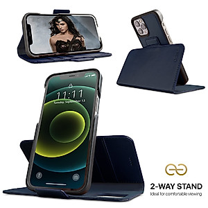 Dreem Fibonacci 2-in-1 Wallet Case for Apple iPhone 12 Pro Max - Luxury Vegan Leather, Magnetic Detachable Shockproof Phone Case, RFID Card Protection, 2-Way Flip Stand - Royal