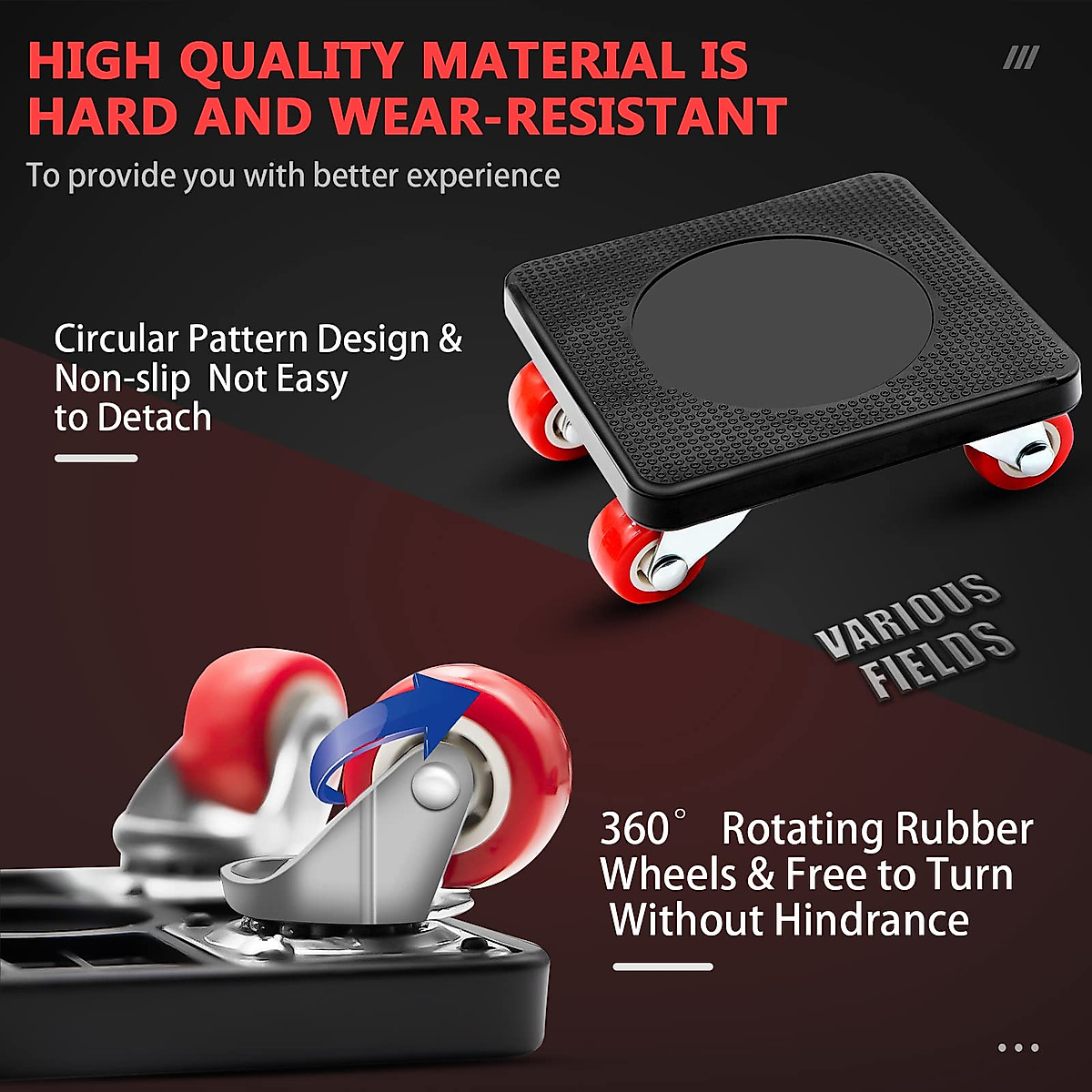 Furniture Movers with Wheels & Furniture Lifter Set, 360° Rotation Wheels Furniture Dolly, 800 Lbs Load Capacity, for Moving Heavy Furniture, Refrigerator, Sofa, Cabinet (Black)