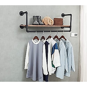 Wall-Mounted Clothes Rack with shelves, Industrial Pipe Clothes Hanging Bar, Space-Saving, 40 x 10 Inches, Easy Assembly, for Small Space, Retro Black