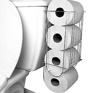 Evelots Over The Tank Metal Hanging Toilet Paper Holder and Spare Reserve, Holds 4 Rolls for Bathroom Storage, No Tool Install, Chrome