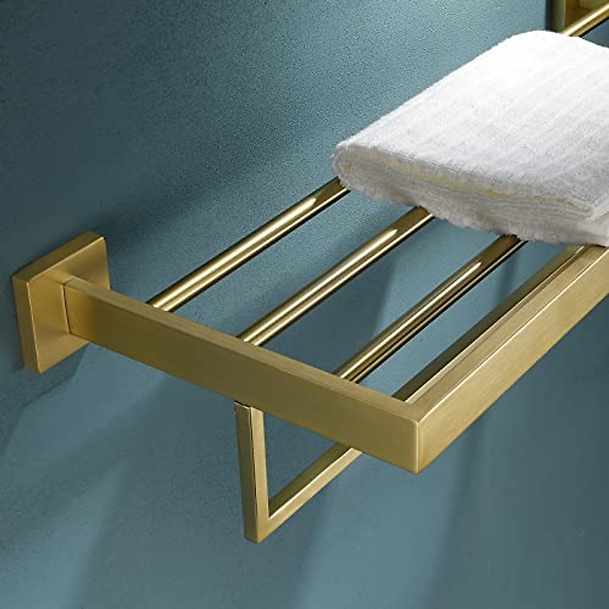 TURS Bathroom Towel Rack Brushed Gold Towel Shelf with Towel Bar Stainless Steel Wall Mounted Towel Holder Towel Rail