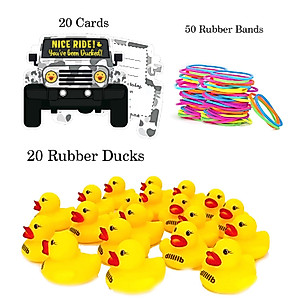 You've Been Ducked Card, Duck Tags, Ducking Game Card, Duck Tag Kits Includes 20 duck Tags, 20 Yellow Rubber Ducks, 20 Rubber Bands
