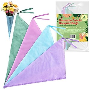 IMPRESA [4 Pack Reusable Bouquet Bags - No Leak Flower Bags for Bouquets - Colorful for Flowers - Flower Bouquet Sleeves - Flower Gift Bags for Valentine's, Weddings, Mother's Day, Anniversary
