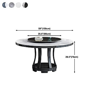 LAKIQ Modern Round Dining Table with Lazy Susan Slate Stone Table Top with Wood Base Pedestal Dining Table Luxury Style Kitchen Dining Table-Table Only(White,59.1" L x 59.1" W x 29.5" H)