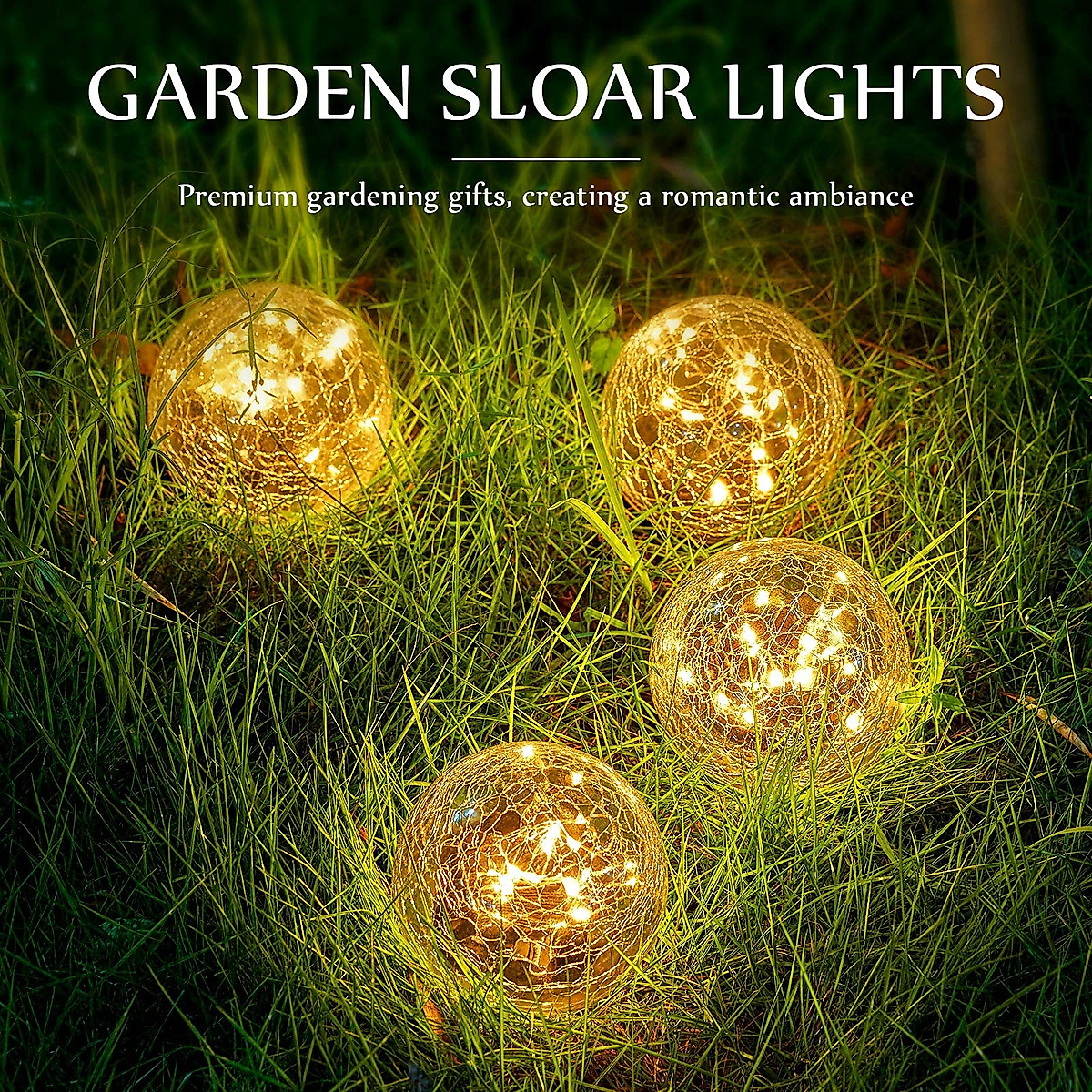Honoson Solar Lights Outdoor Garden Globe Light Cracked Glass Ball Yard Decor Waterproof Warm White Led Solar Light Decorative Solar Ball Garden Decor for Backyard Lawn Ornament (3.9 Inch,4 Pieces)