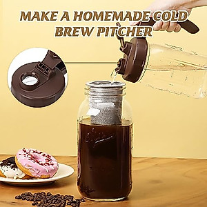 SOLIGT Cold Brew Coffee Maker Mason Jar Set, Iced Tea Brewing Pitcher with Stainless Steel Filter, 64 oz (2 Quart / 1.9 Liter), Wide Mouth Flip Cap Pour Spout Lid with Handle