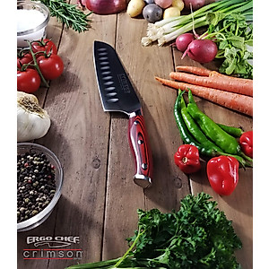 Ergo Chef Crimson Series 7" Santoku Japanese Chef Knife Forged High Carbon X50CrMoV15 German Stainless Steel - Hollow Ground Blade - G10 Handle