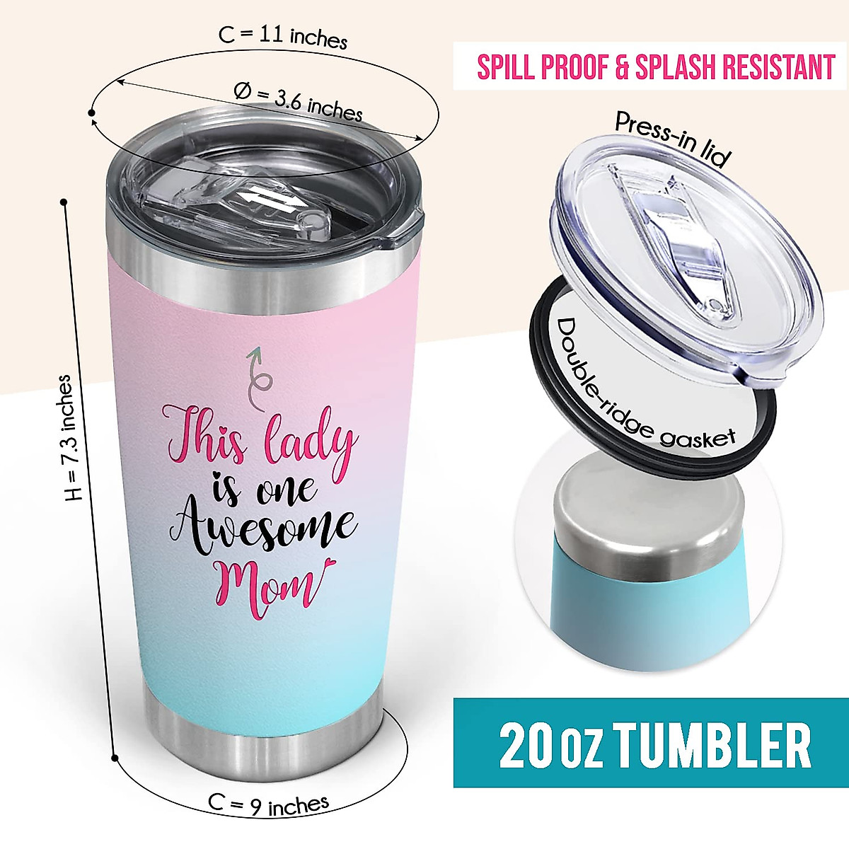 OASSIE Mothers Day Gifts for Mom from Daughter Son Kids - 20 oz Stainless Steel Insulated Coffee Tumbler with Lid - Mother's Day Birthday Gifts for Mom Mama Stepmom Mother in Law, Presents for Women