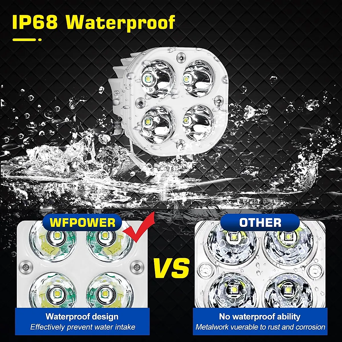 WFPOWER 3" Cube LED Pods, 2PCS Marine LED Lights Pontoon Boat Docking Light for Fishing Boat, Waterproof White Spot LED Cube Light Pods for Off Road Driving 12V 24V 4WD Pickup Truck Boat ATV UTV