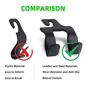 Kewucn Upgraded Car Seat Headrest Hook, Durable Leather Auto Back Seat Hangers Storage Organizer, Universal Vehicle Interior Accessories for Hanging Purses, Umbrellas, Bags, Coats (Black)