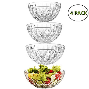 ZOOFOX Set of 4 Salad Bowls, Acrylic Mixing and Serving Bowls for Fruit, Salad, Popcorn, Chips, Dips, Condiments, Party Snack and More