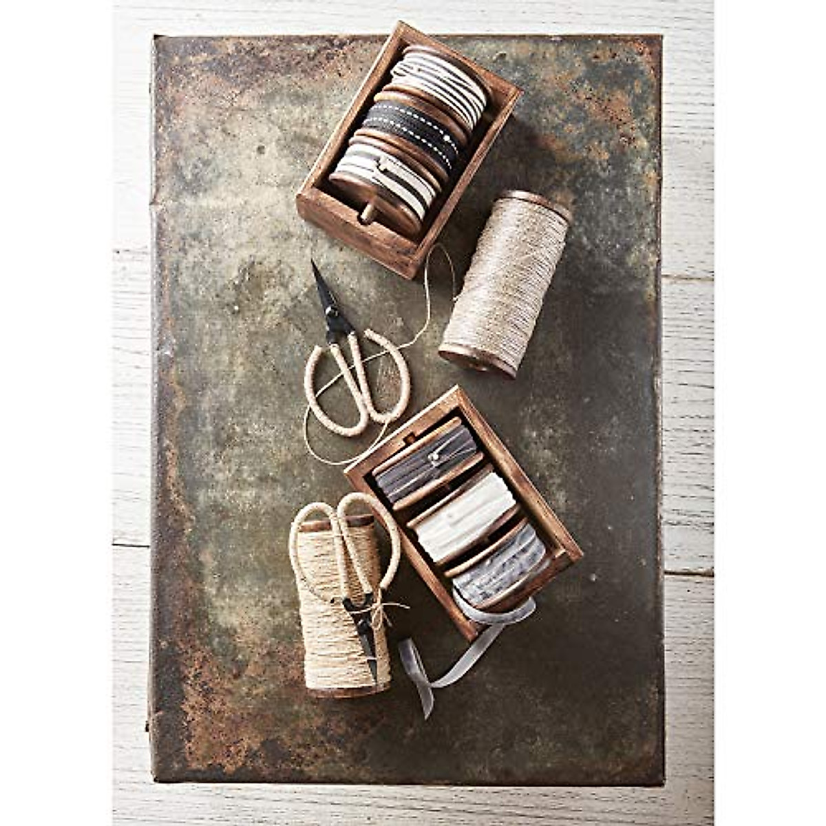 Santa Barbara Design Studio Michel & Co. Wood Spool with Ribbon, 3-Piece, Black Stripe